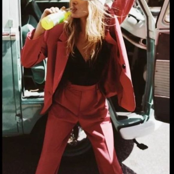 Zara | Pants & Jumpsuits | Zara High Waisted Wide Leg Nantucket Red ...